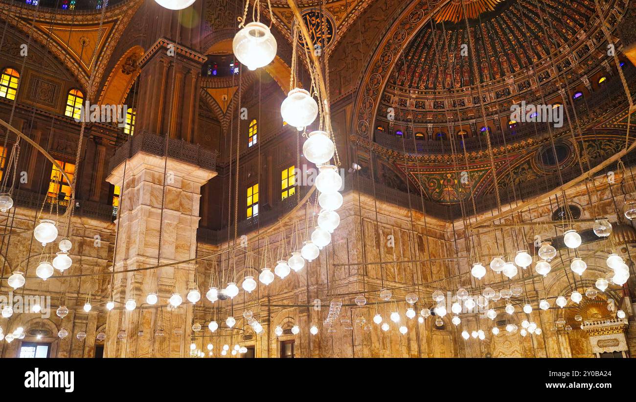 Spectacularly illuminated interiors with decorative lamps, chandeliers ...