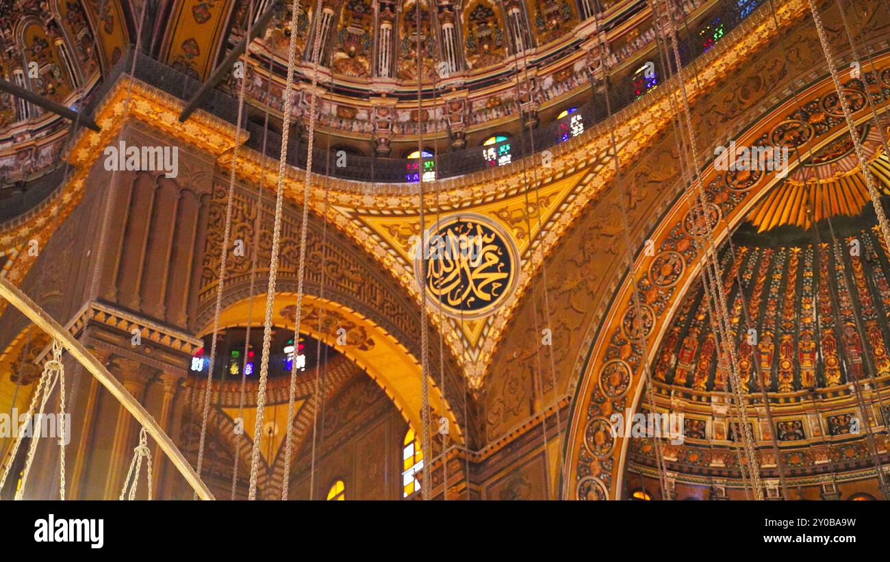 Muhammad Ali Mosque - Richly decorated interior view of the domes with ...