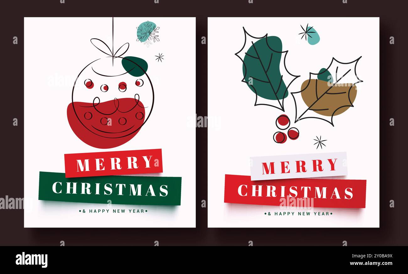 Christmas greeting card vector poster set design. Merry christmas ...
