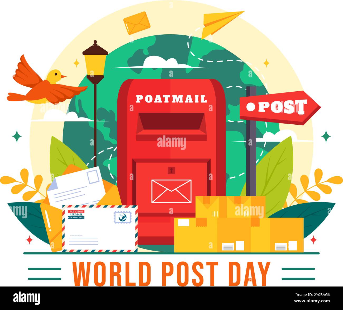 World Post Day Vector Illustration on October 9, Featuring a Red ...