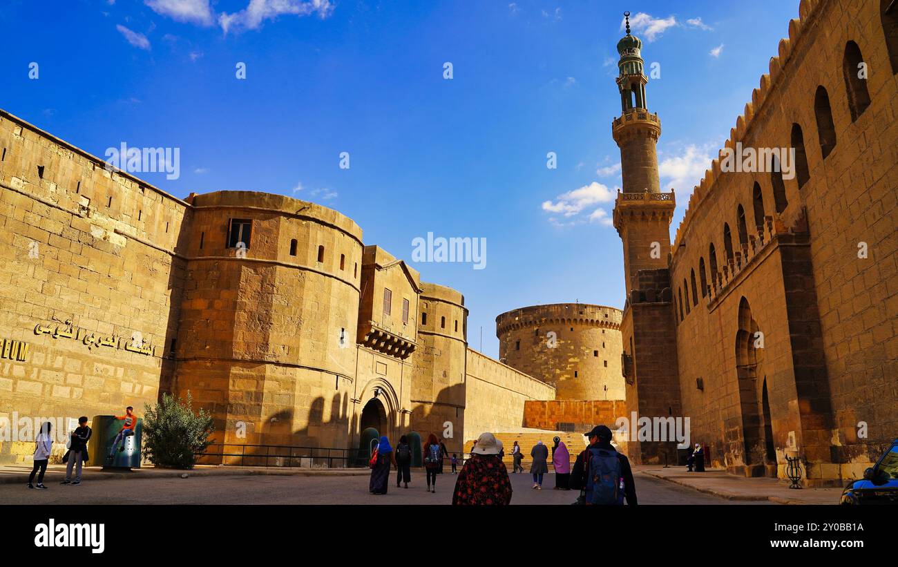 Visitors at the interior section of the Citadel of Saladin constructed ...