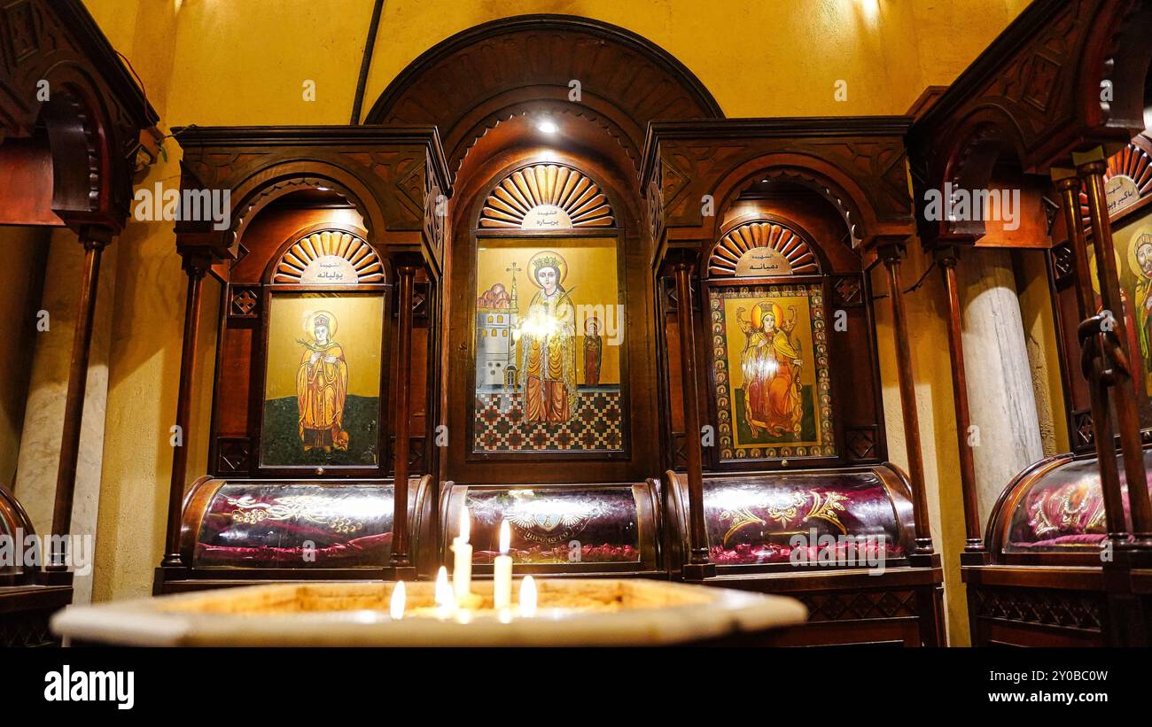 Icon paintings depicting Saint Barbara inside the Coptic Orthodox ...