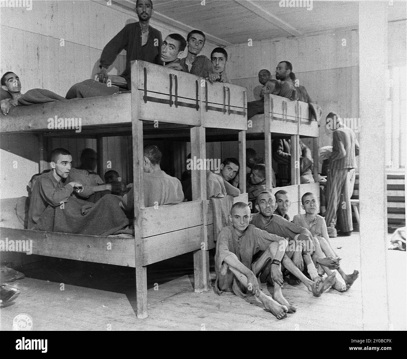 A group of malnourished Jewish survivors in the infirmary at Ebensee ...