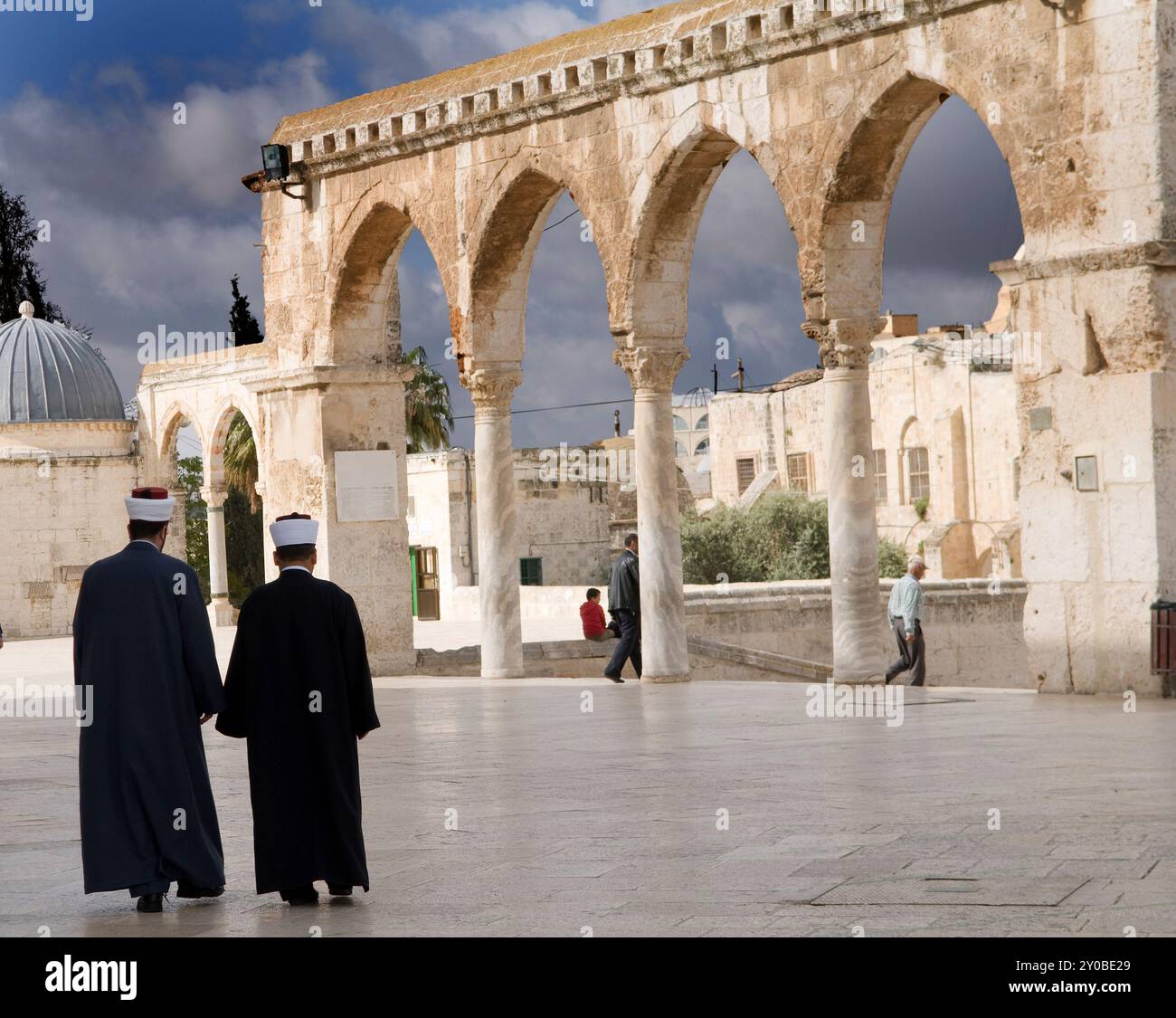 Imams walking at the courtyard by the Al-Aqsa mosque, Temple Mount, Old ...