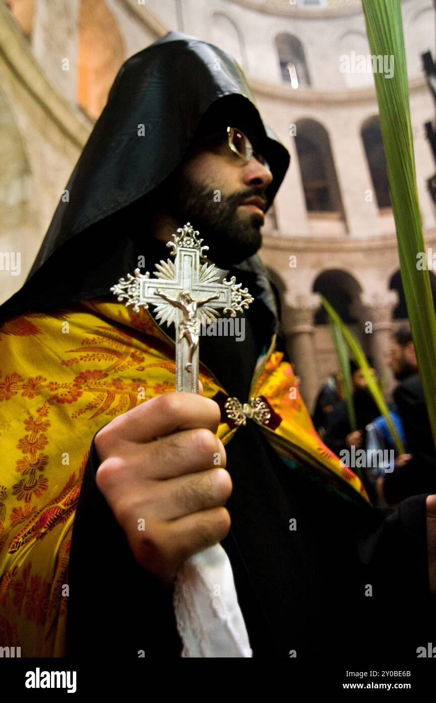 Palm Sunday celebration inside the church of the holy Sepulchre in the ...