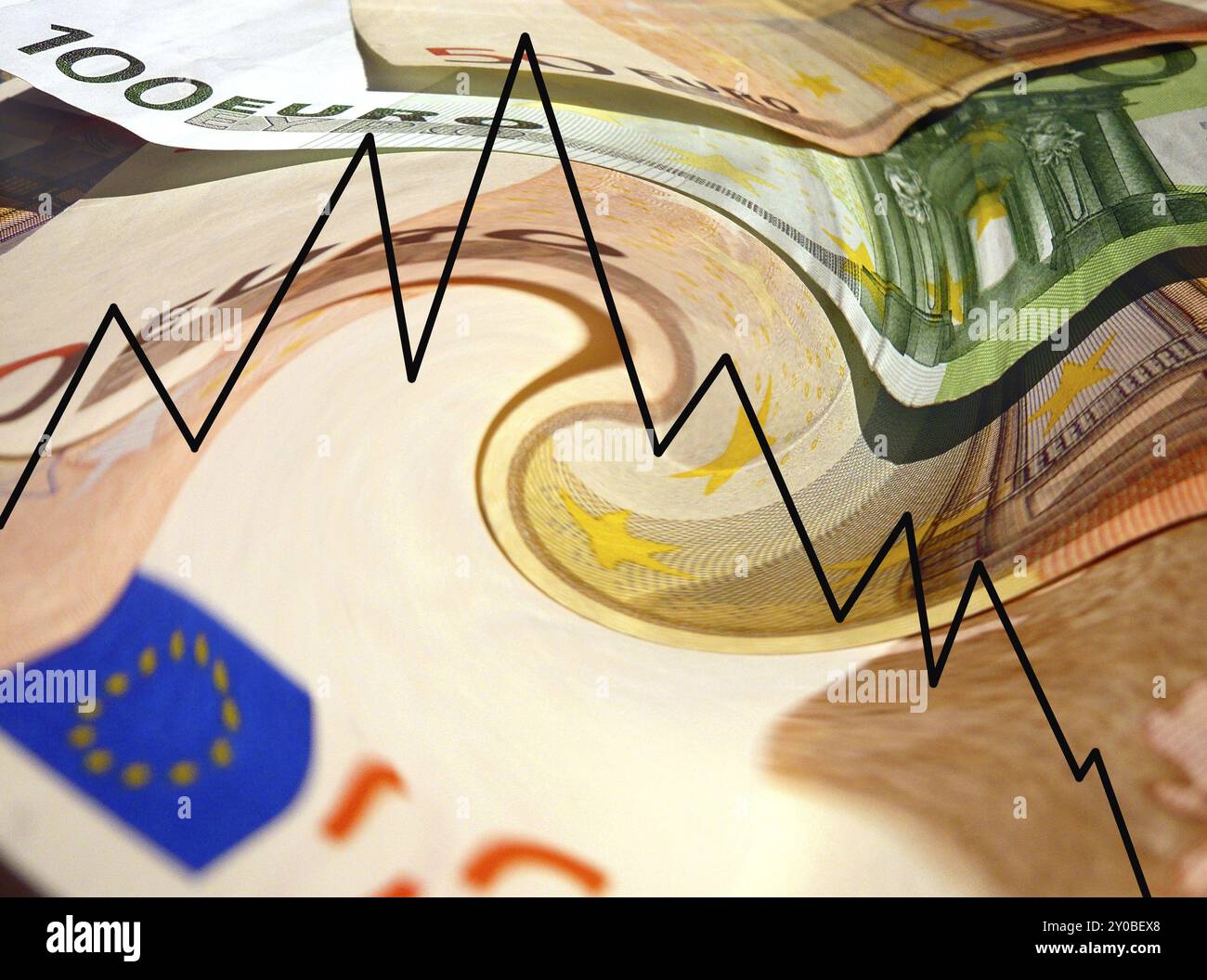 Euro money going down the drain with quotation chart Stock Photo - Alamy