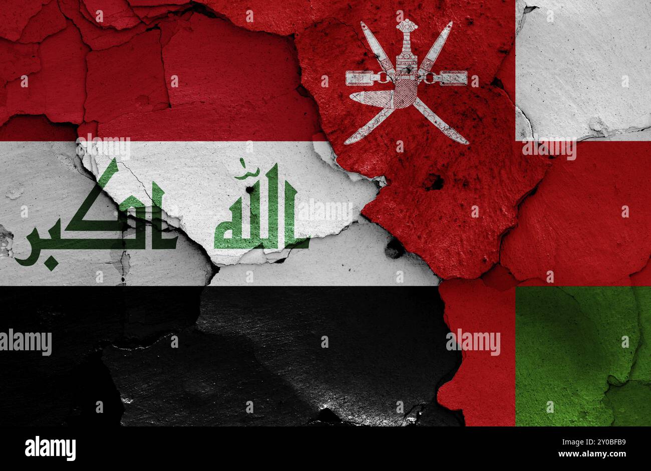 Flags of Iraq and Oman painted on cracked wall Stock Photo - Alamy