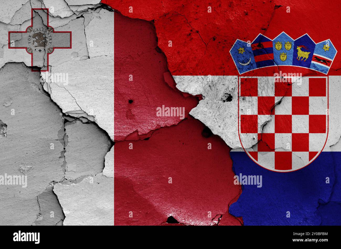 Flags of Malta and Croatia painted on cracked wall Stock Photo - Alamy