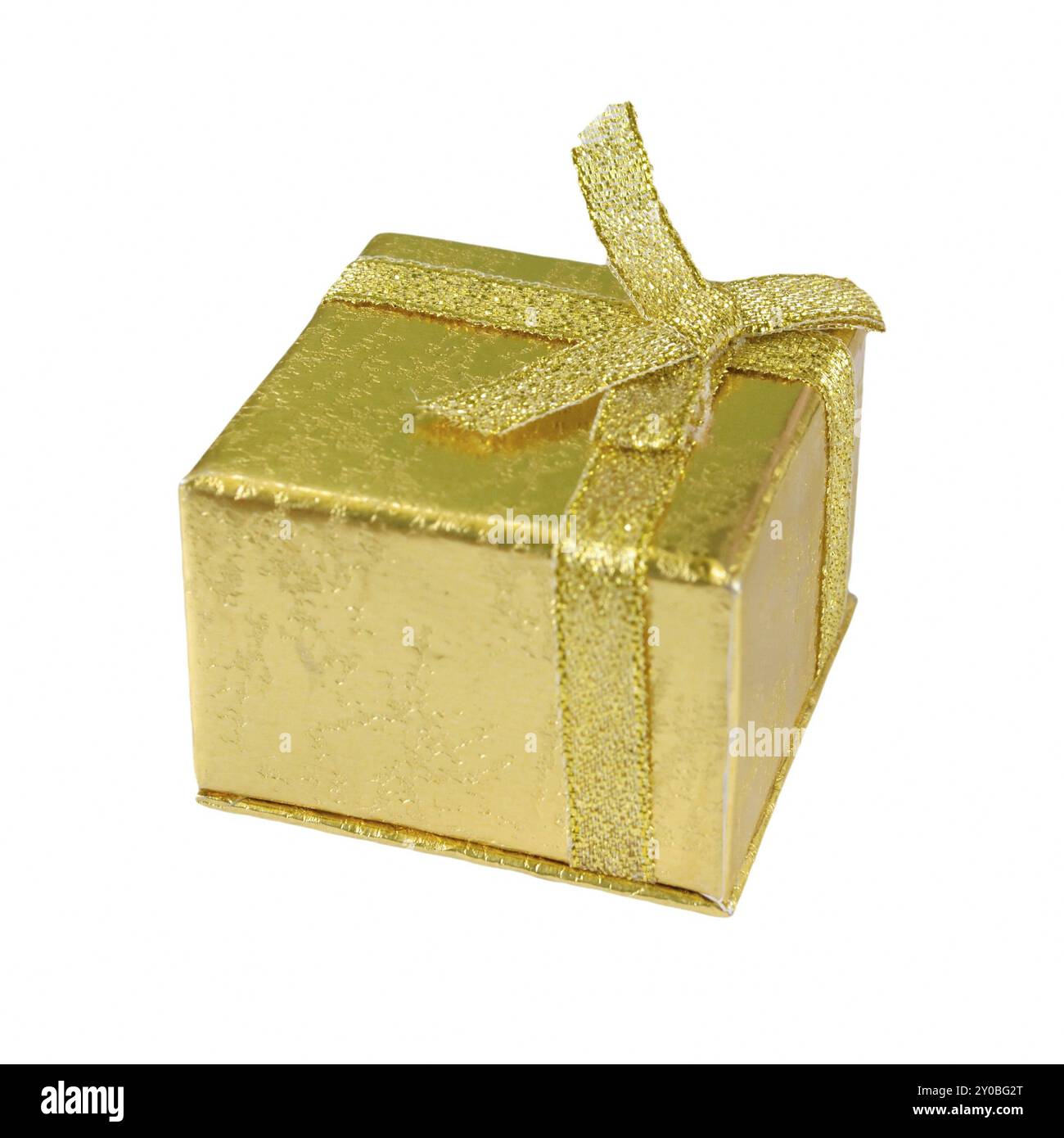 Golden colored gift box isolated on white background Stock Photo - Alamy