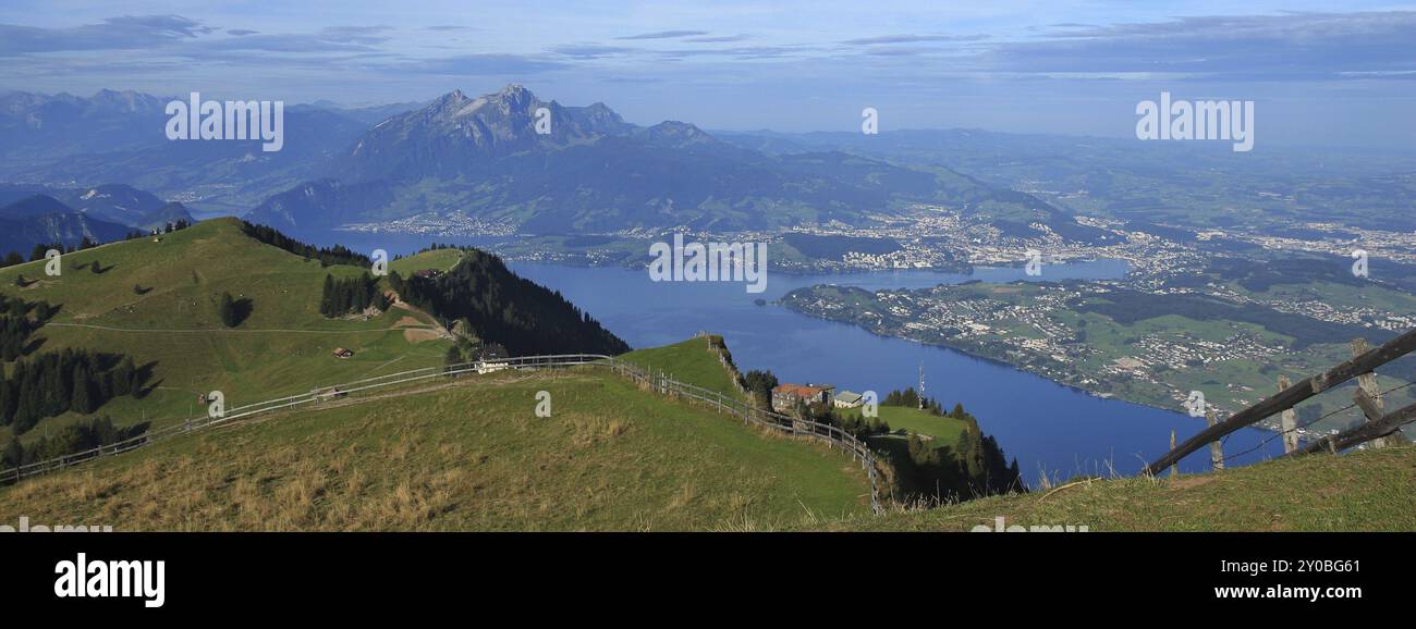 Summer scene in Switzerland. View from mount Rigi towards mount Pilatus ...