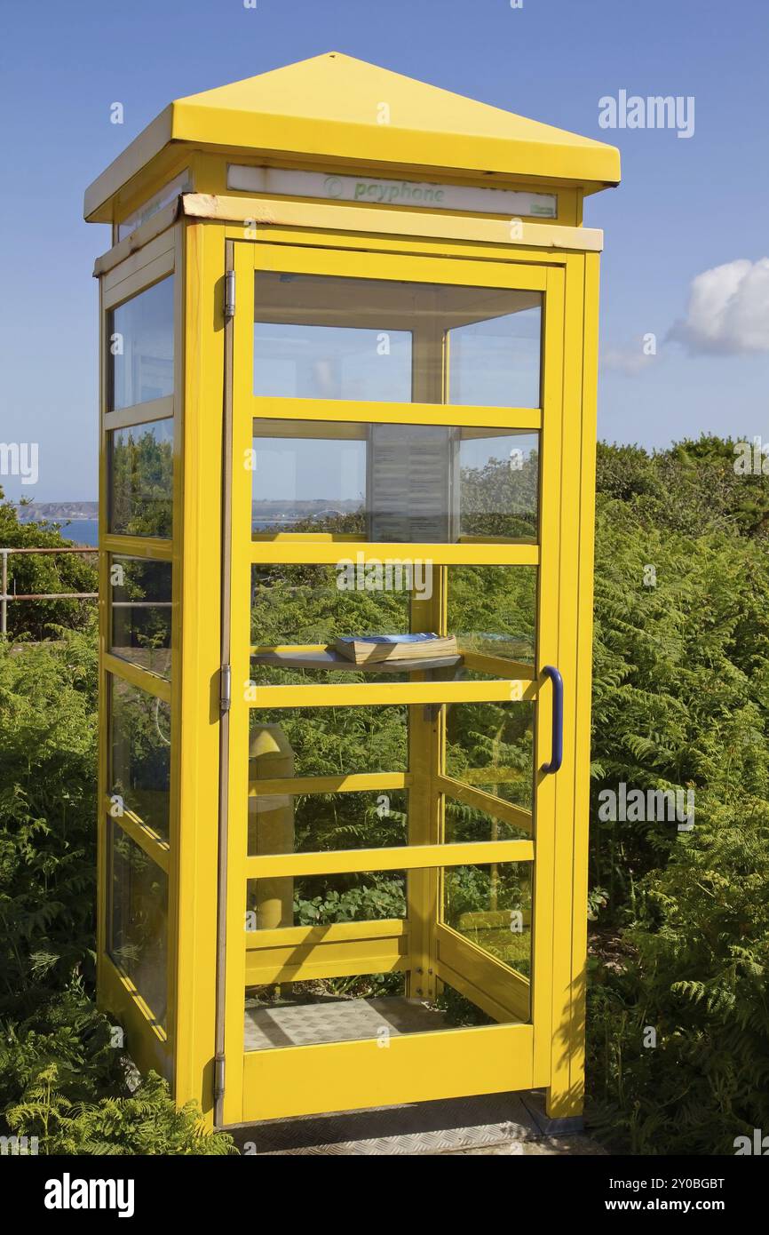 Yellow telephone box on the Channel Island of Jersey (UK Stock Photo ...