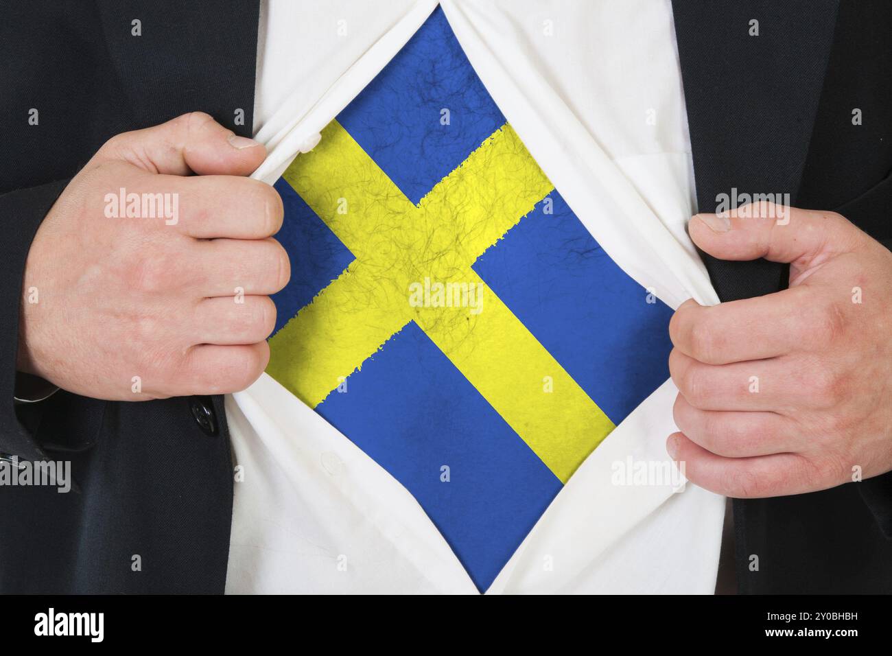 The Swedish flag painted on the chest of a man Stock Photo - Alamy