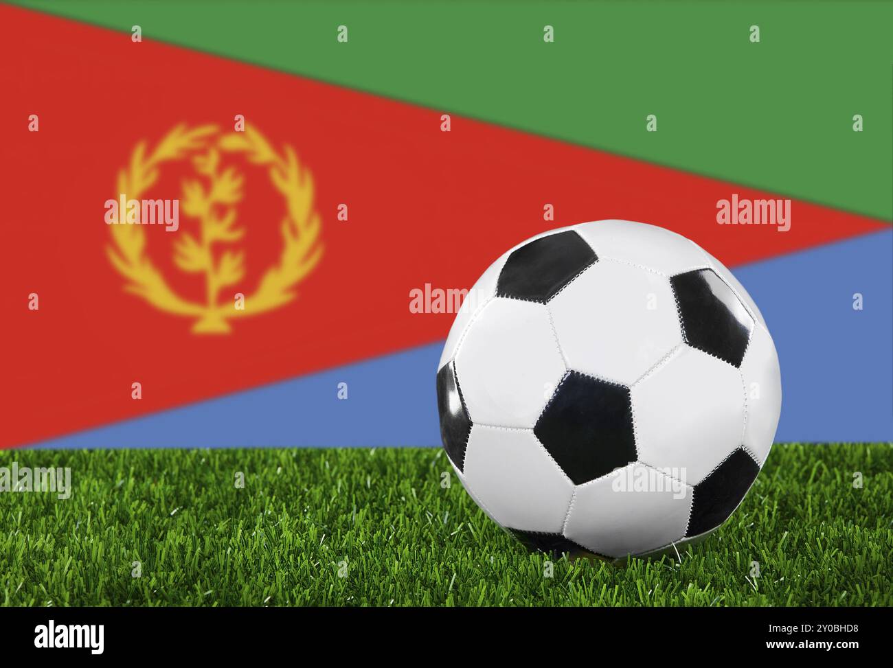 The Eritrea flag and soccer ball on the green grass Stock Photo - Alamy