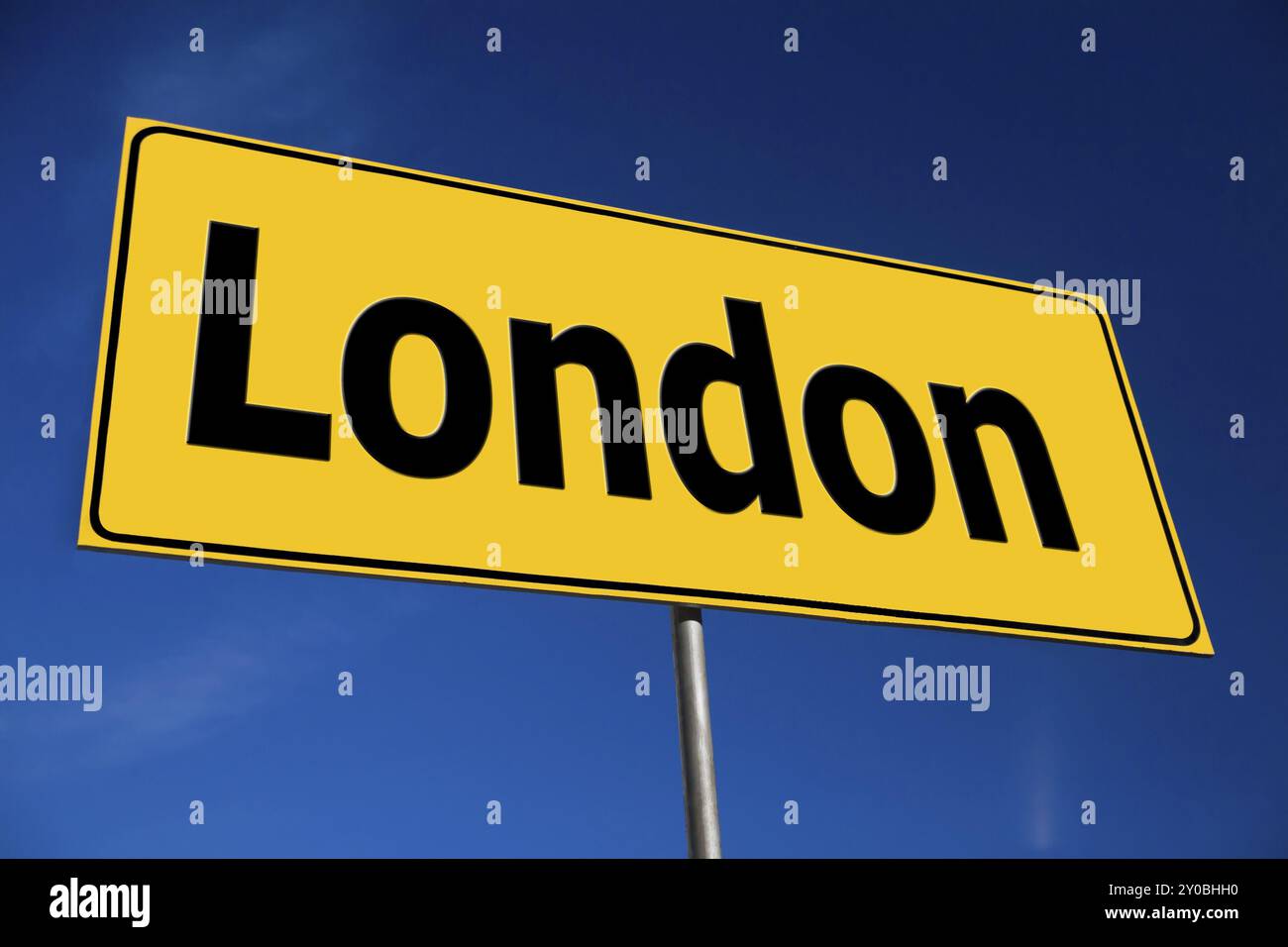 Yellow road sign with the name of the city Stock Photo - Alamy