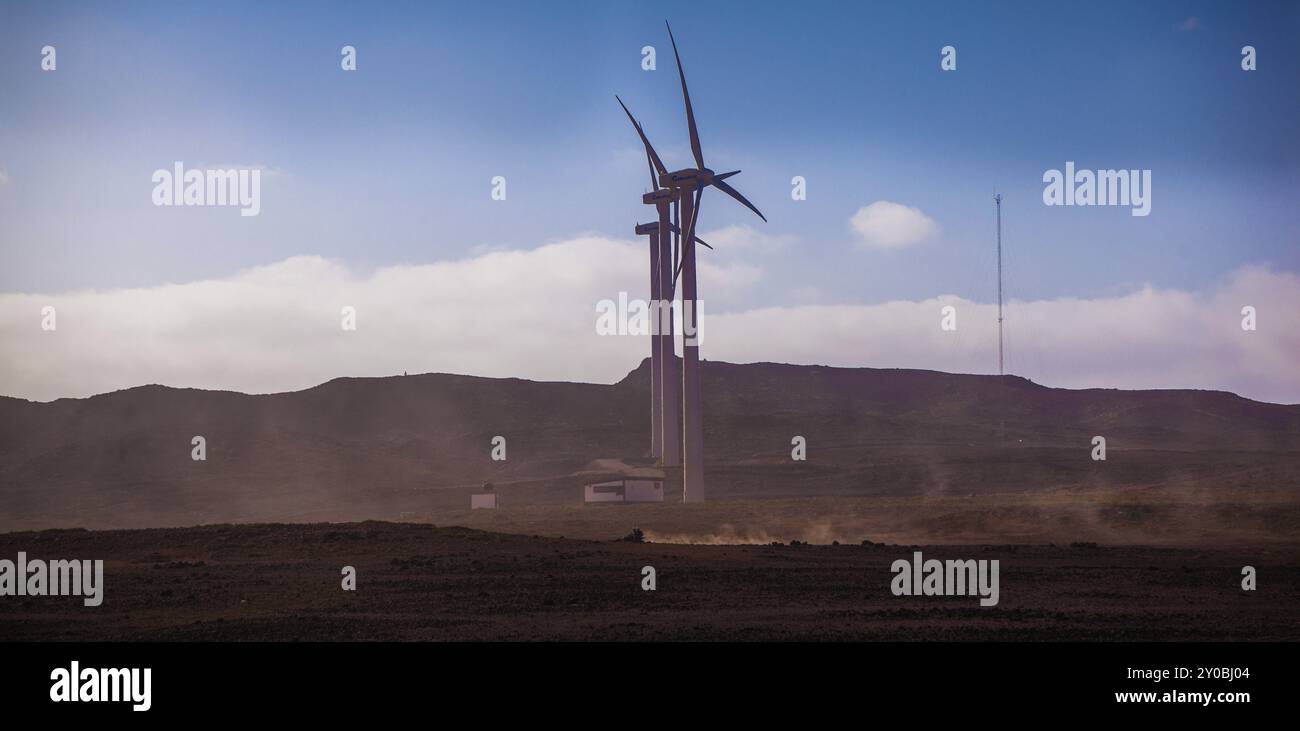 Windmills in the desert Stock Photo - Alamy