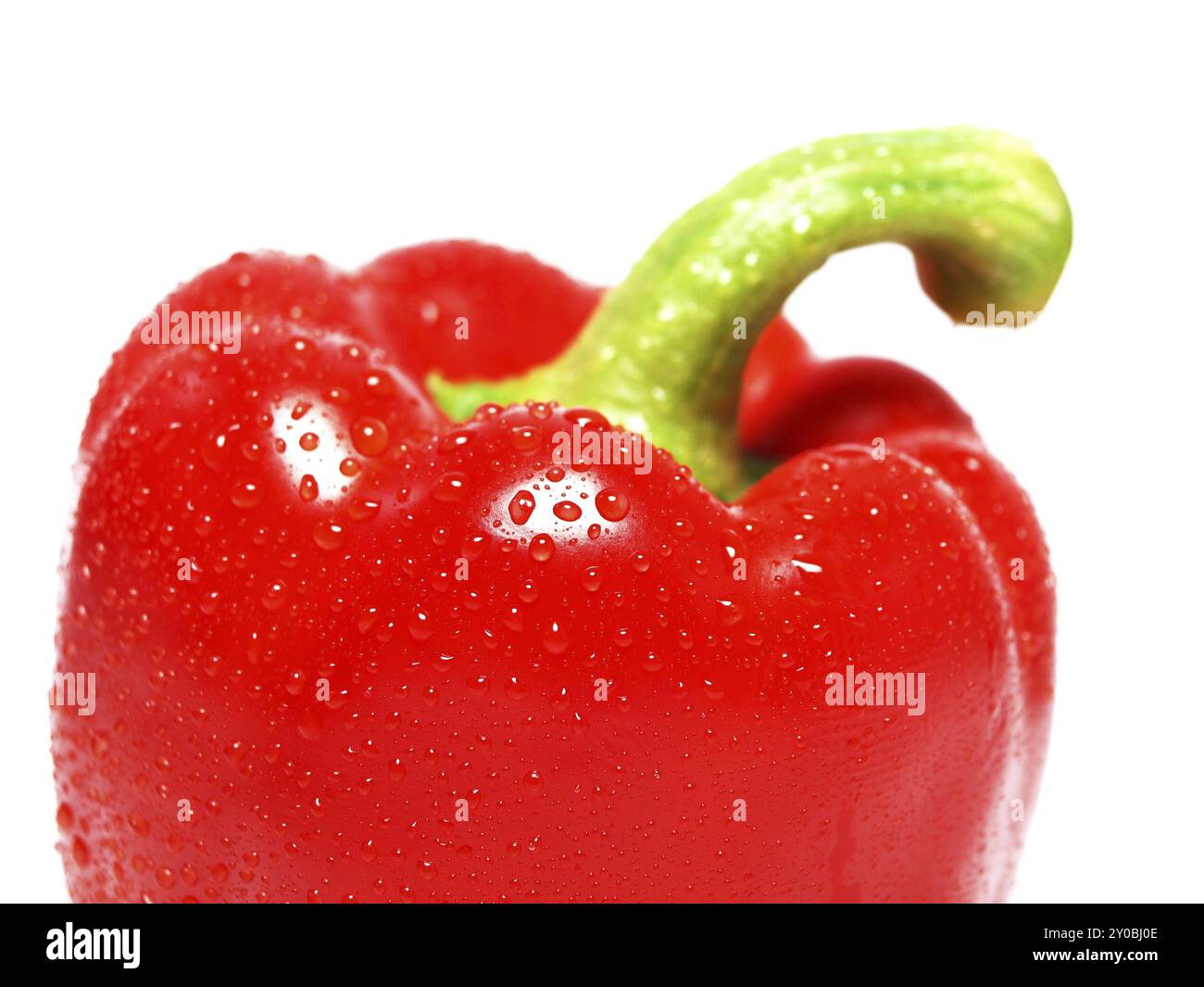 Red pepper vegetable, top, closeup towards white background Stock Photo ...