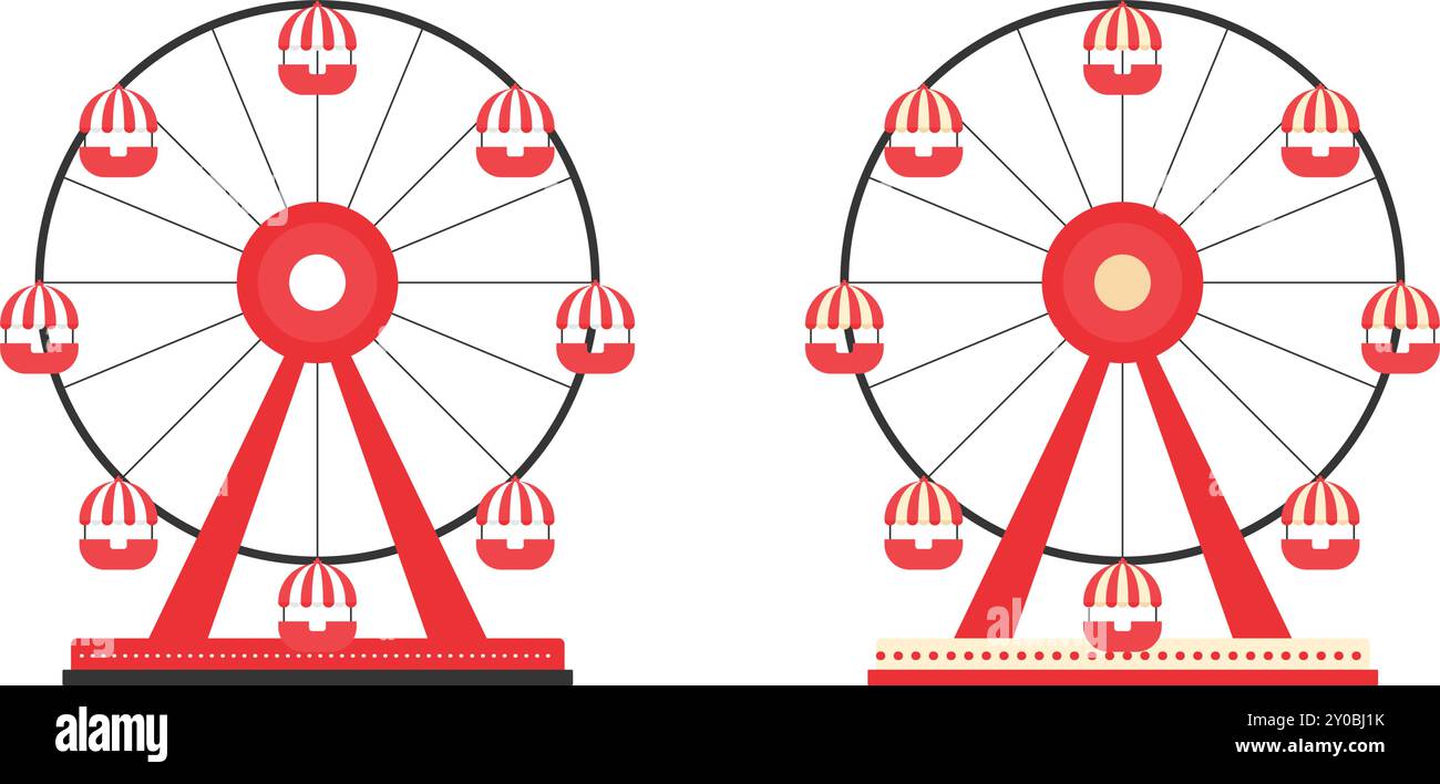 Ferris wheel in flat style. Red, white and beige colors. Vector ...