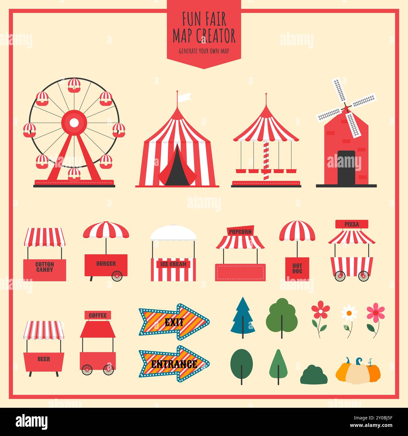 Fun fair, amusement park and carnival stickers. Ferris wheel, circus ...