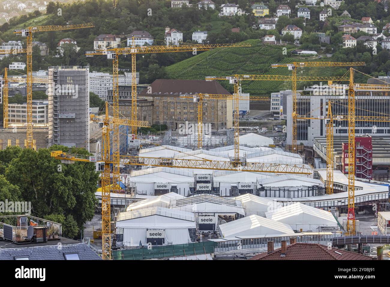 Construction site with crane for the Stuttgart 21 project, a new main ...