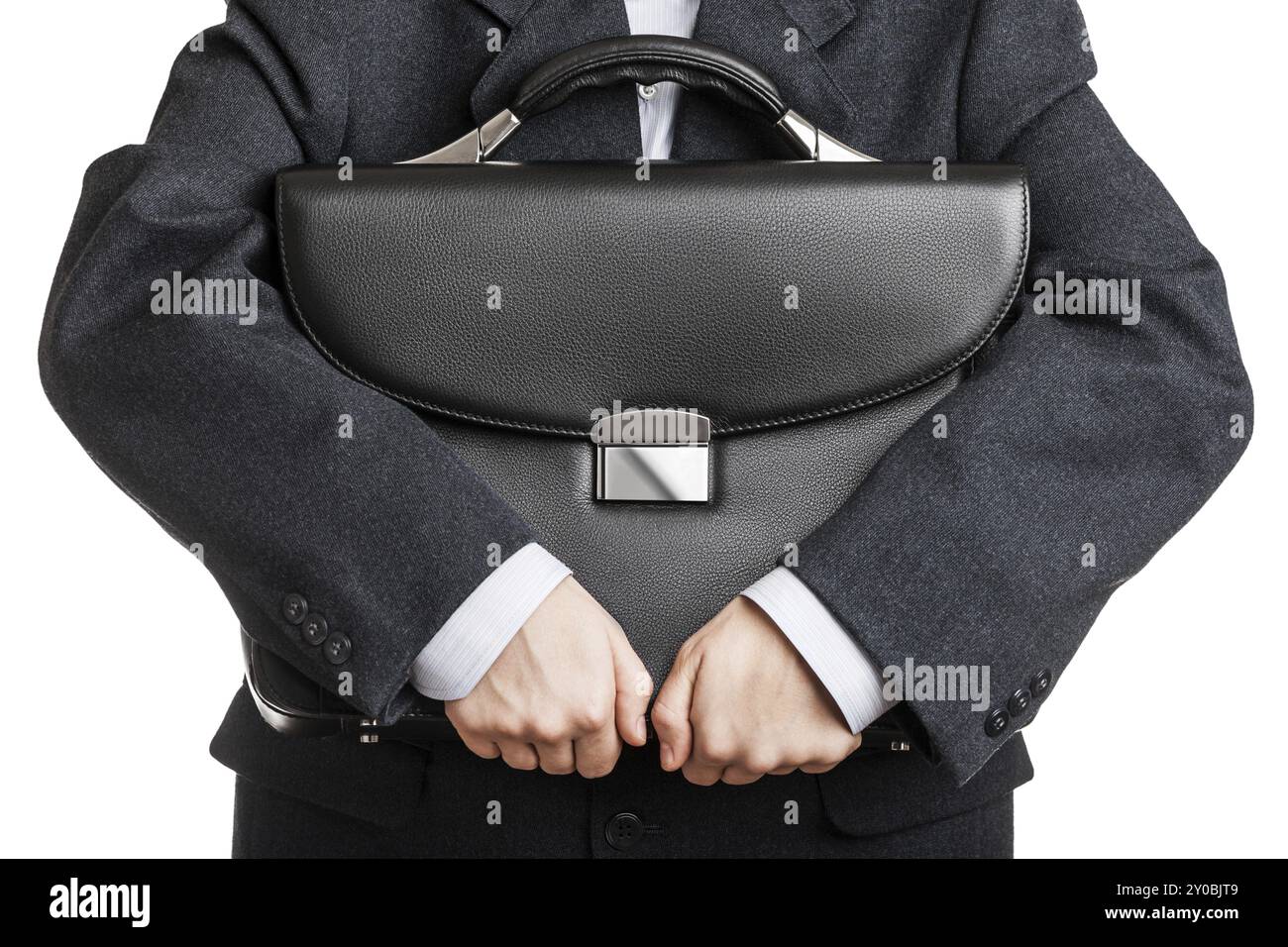Business man in black suit hand holding briefcase Stock Photo - Alamy