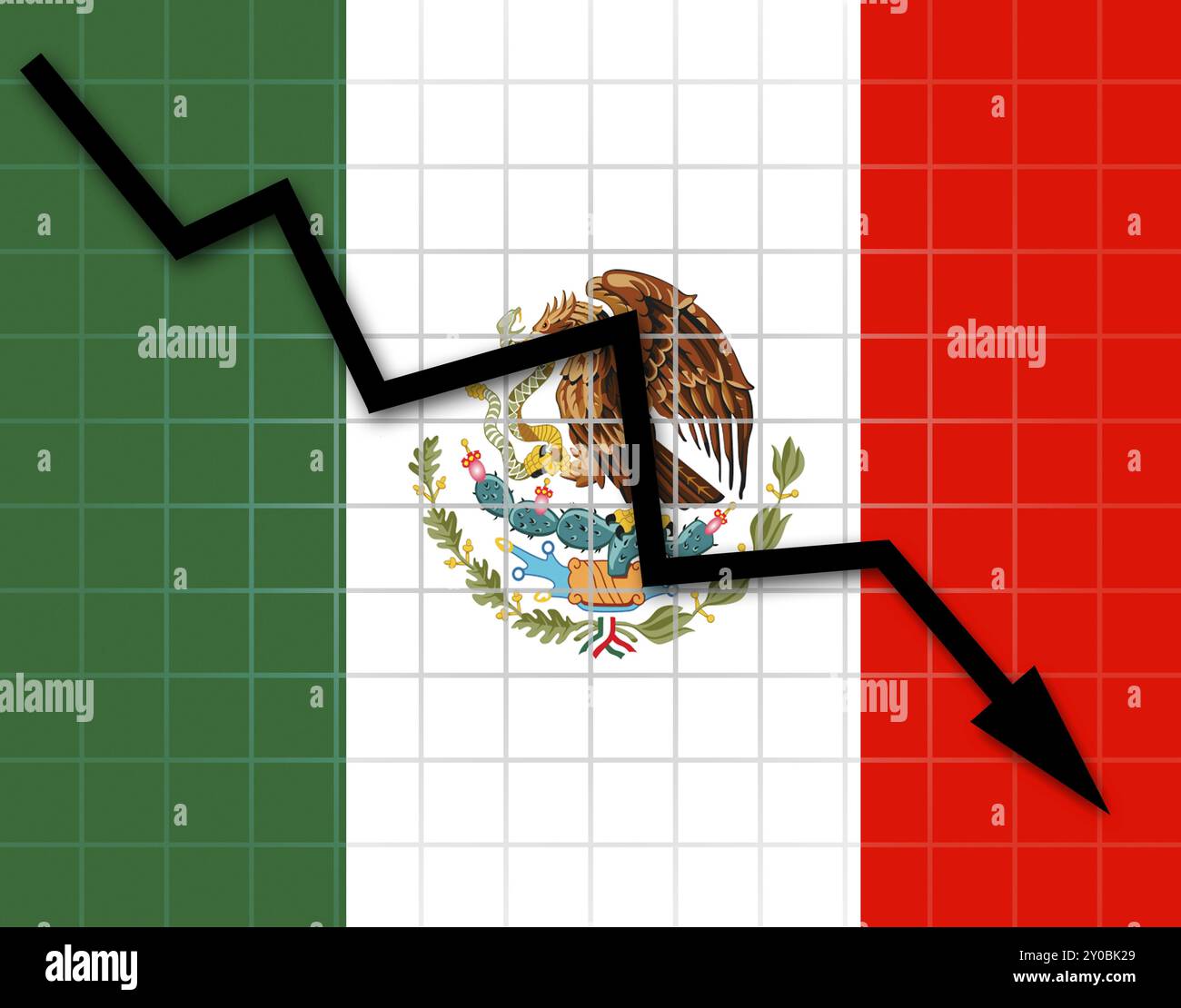 The Mexican flag and arrow graph going down Stock Photo - Alamy