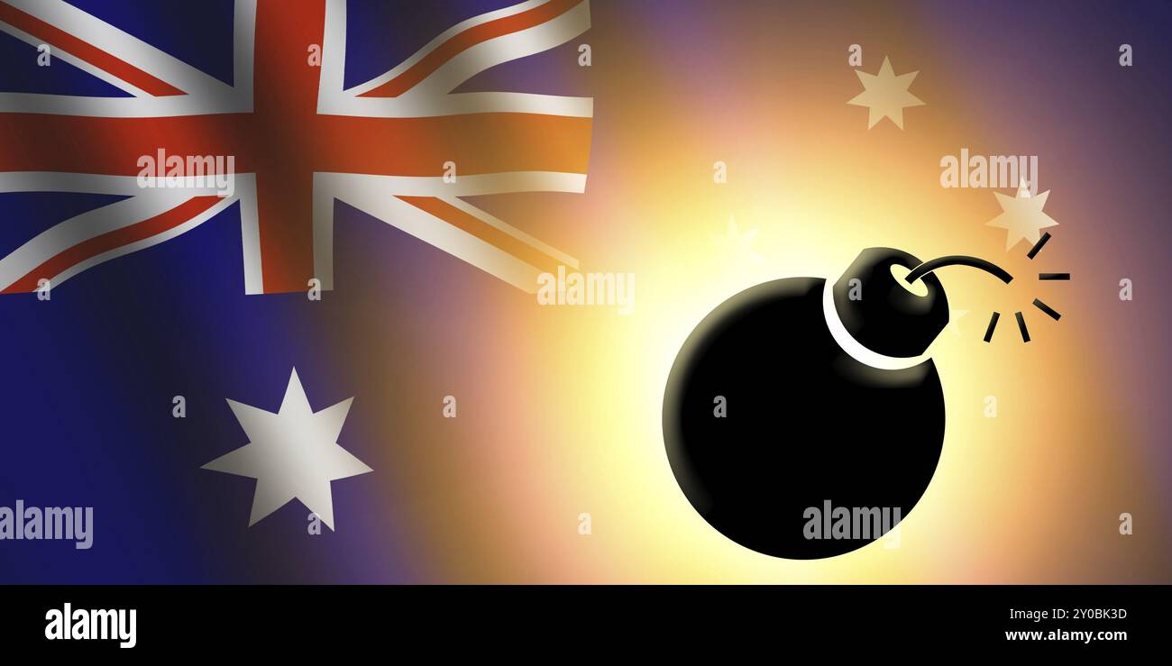 The Australian flag and bomb illustration. Closeup Stock Photo - Alamy