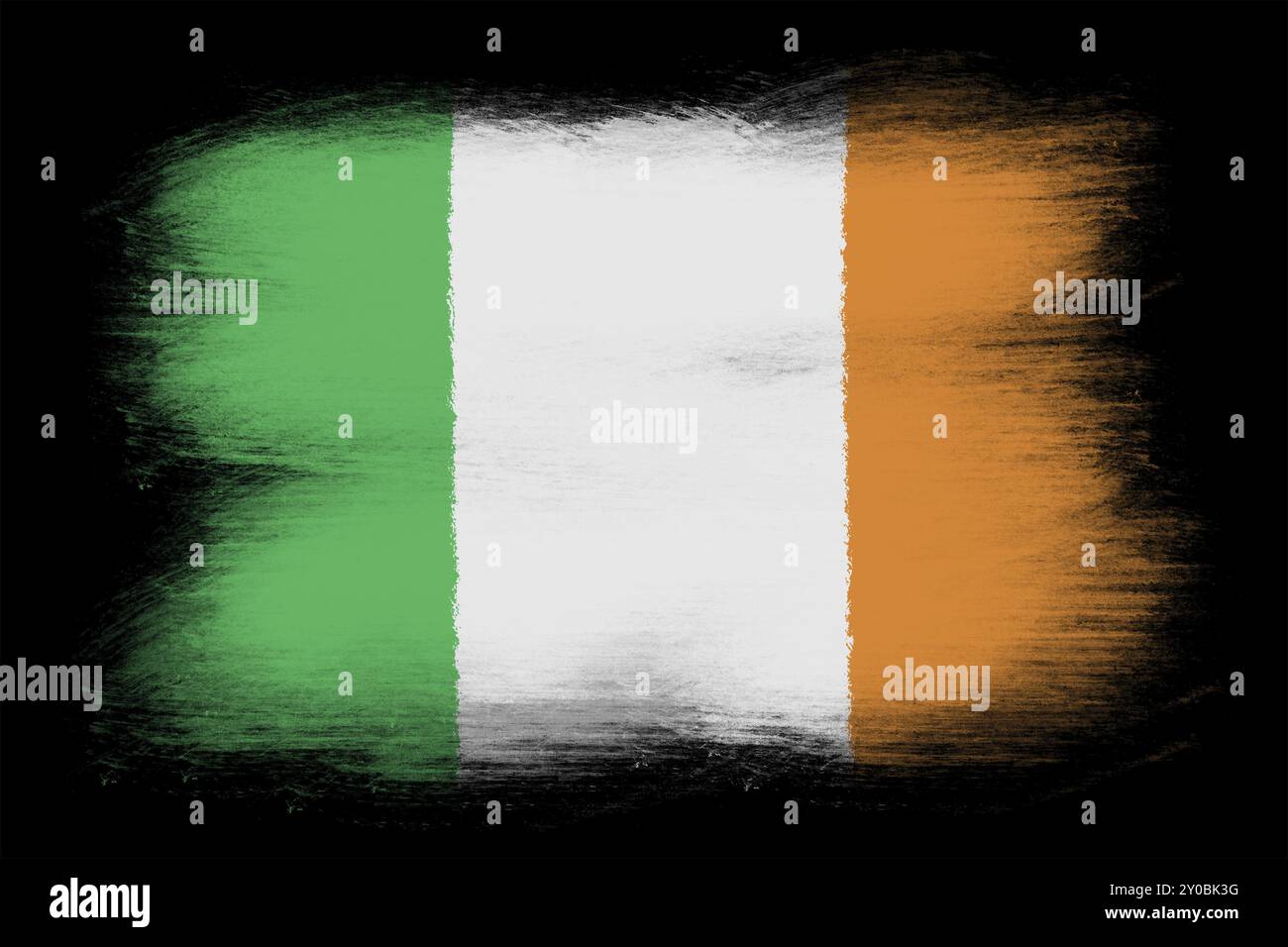 The irish flag, Painted grunge flag, brush strokes. Isolated on black ...