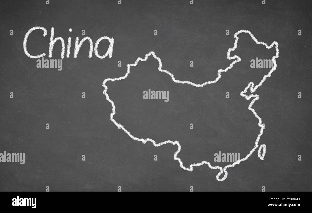 China map drawn on chalkboard. Chalk and blackboard Stock Photo - Alamy
