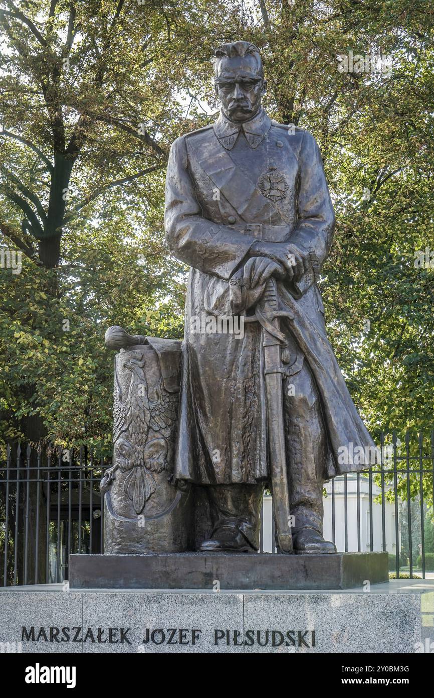 Statue of Marshal Joseph Pilsudski in front of the Belweder Palace in ...