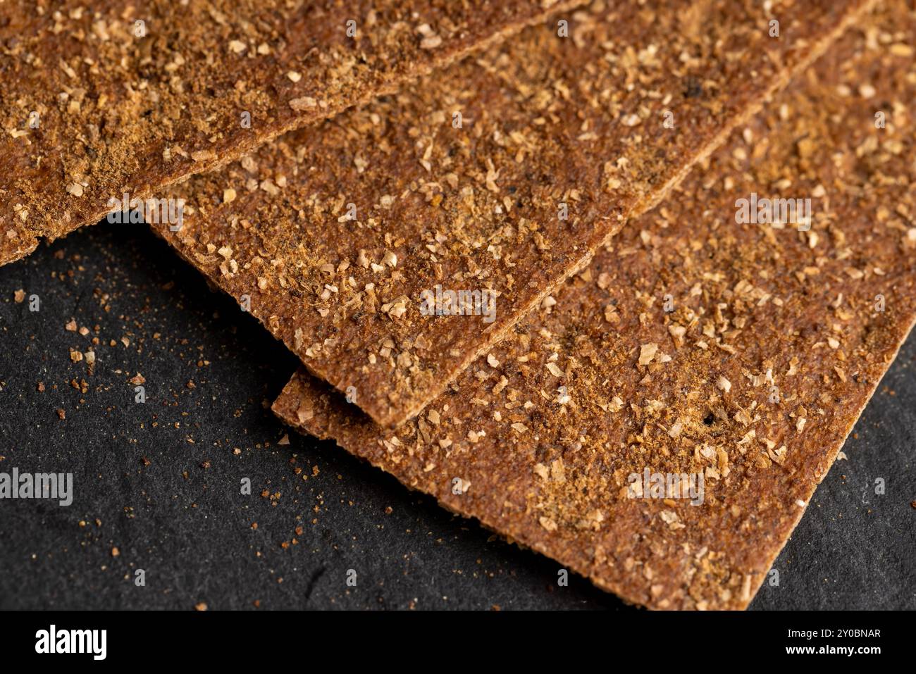 Thin crispy rye flour bread with bran, baked from rye flour hard and ...
