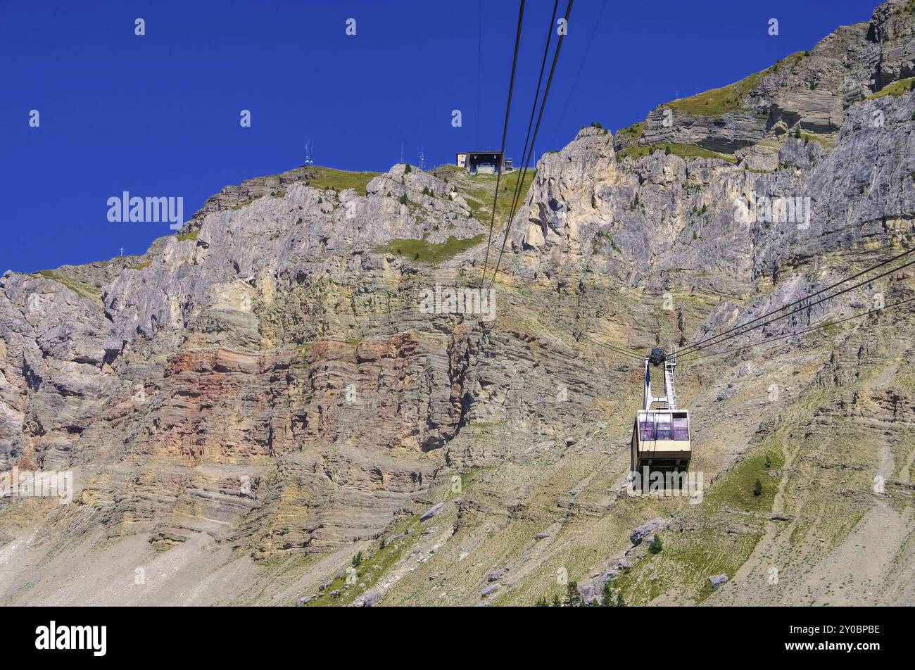 Seceda cable car in the Dolomites, ropeway to the mountain Seceda ...