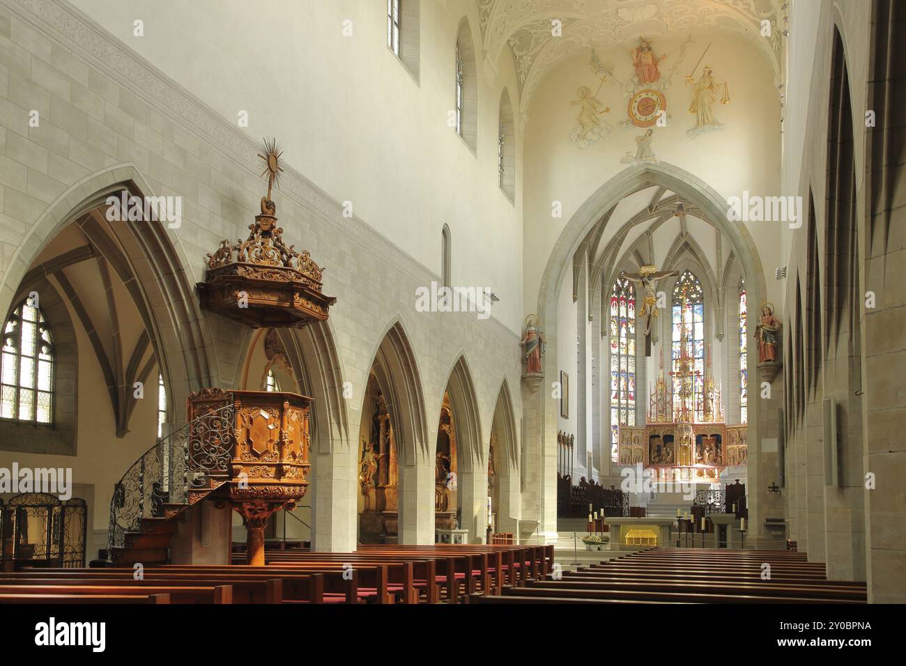 Pulpit with wood carving, fresco, high altar, decorations, Last Judgement, Last Judgement ...