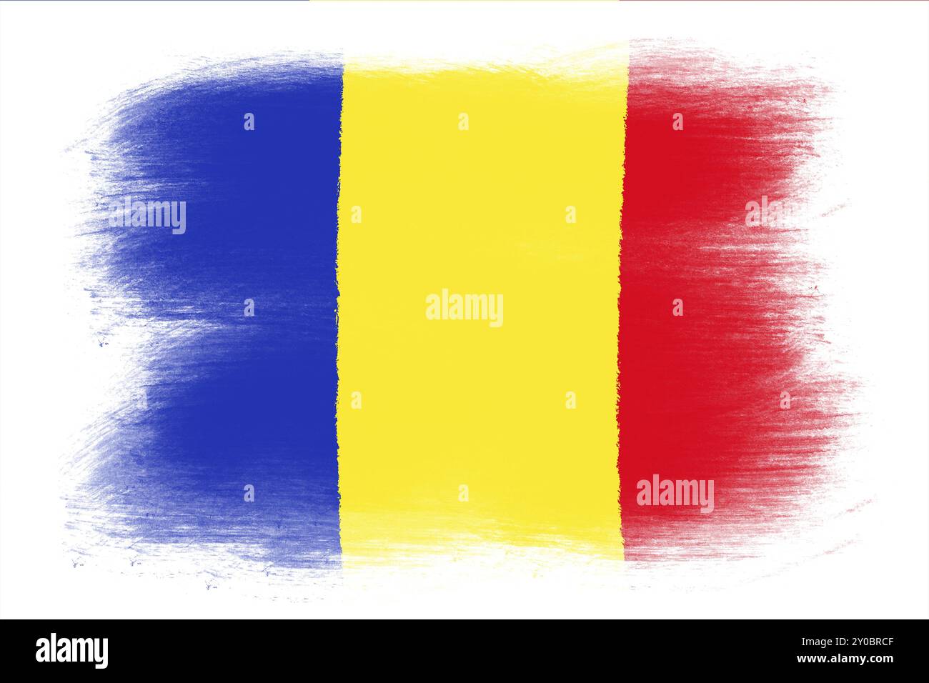 The Romania flag, Painted grunge flag, brush strokes. Isolated on white ...