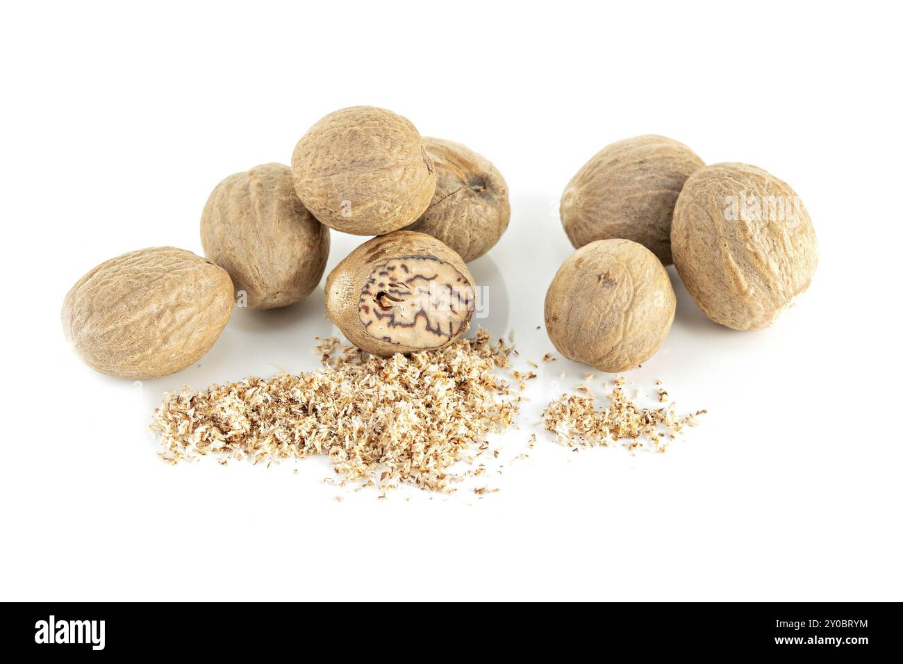 Nutmeg, whole, half and ground isolated on white background Stock Photo ...