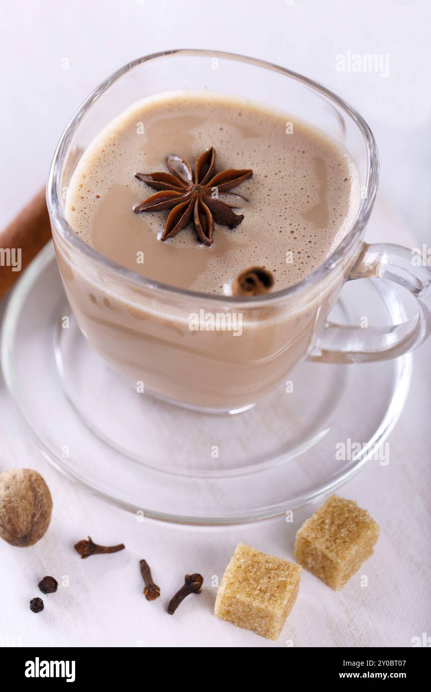 Masala chai tea, traditional indian tea with milk and spices Stock ...