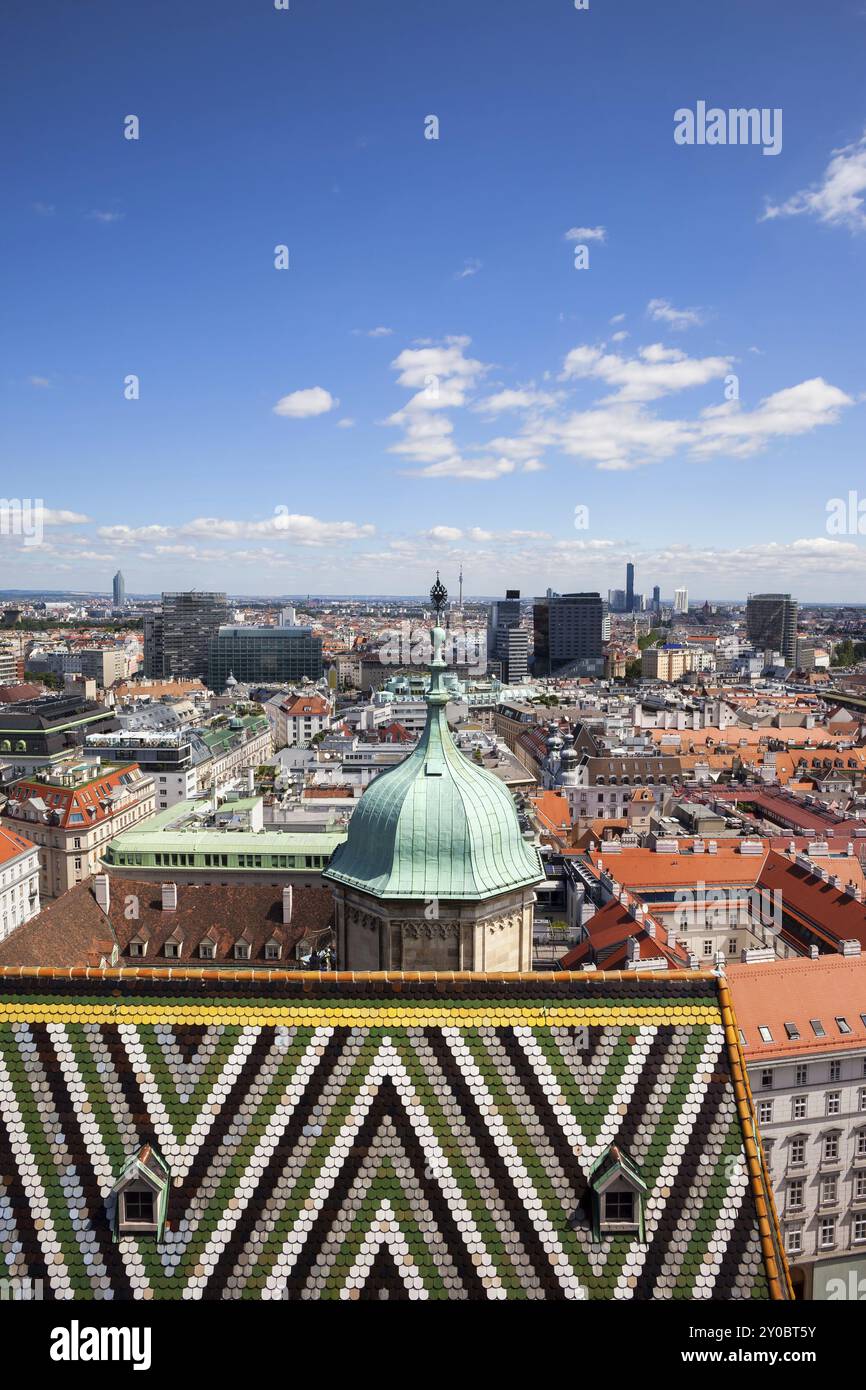 Austria, Vienna, capital city cityscape, pattern tiled roof of St ...