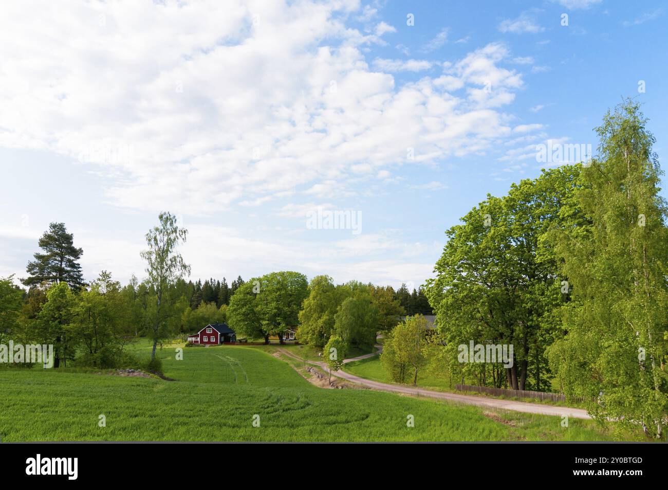 View over fields to a secluded farm in Sweden Stock Photo - Alamy
