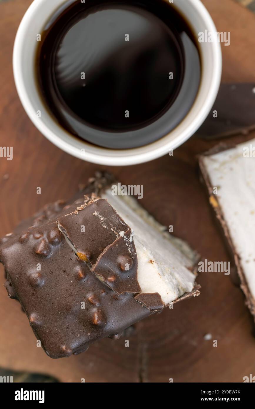 Fresh sweet cake with milk taste and aroma in chocolate glaze ...