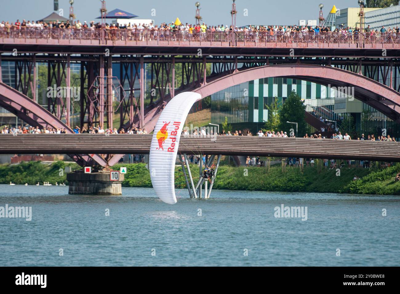 Dimitris Kolliakos, a paramotor athlete, performing during the Red Bull ...