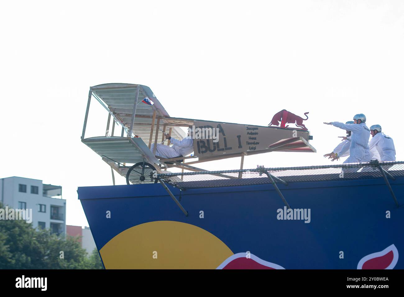 Competitor takes part in the Red Bull Flugtag competition at the Drava ...
