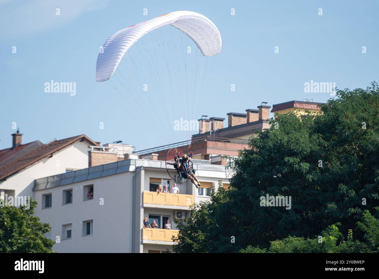 Dimitris Kolliakos, a paramotor athlete, performing during the Red Bull ...