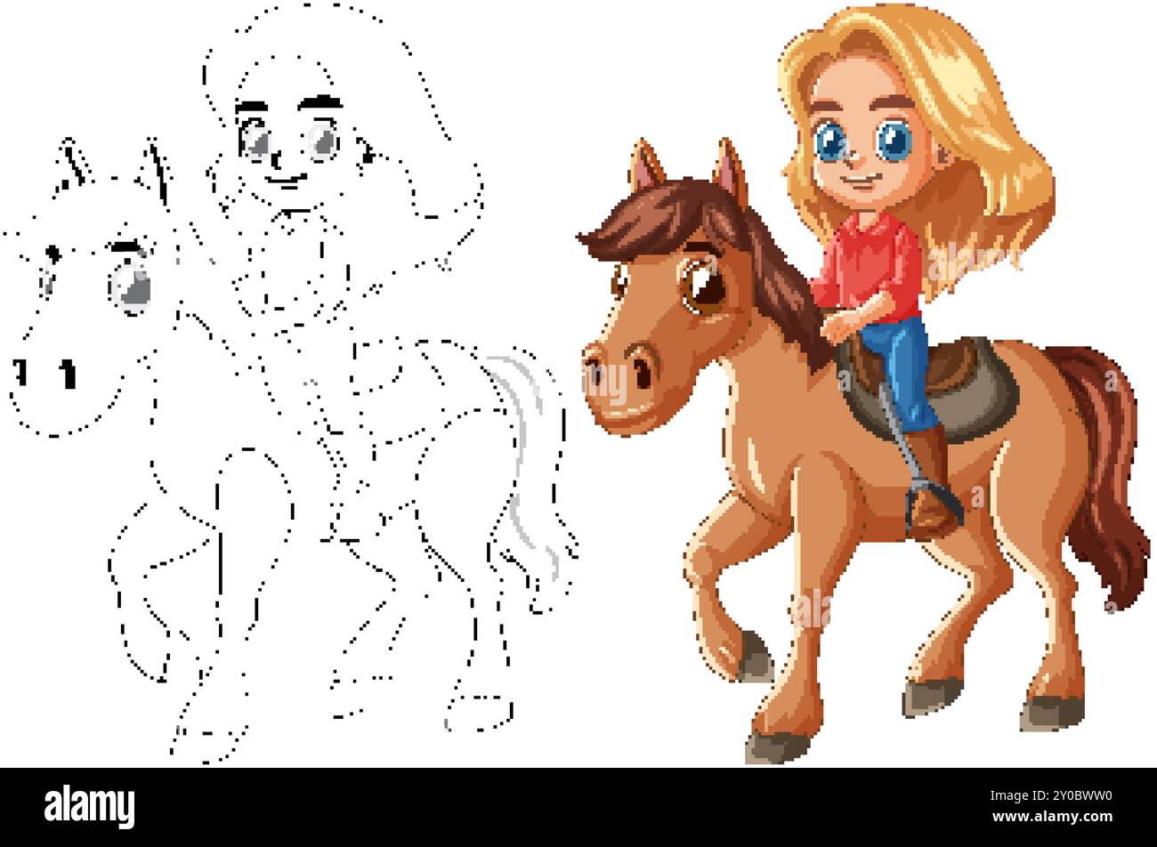 Illustration of a girl riding a horse Stock Vector Image & Art - Alamy