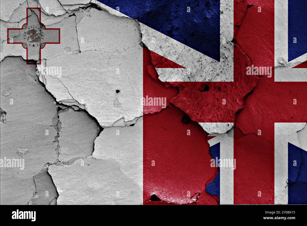 Flags of Malta and UK painted on cracked wall Stock Photo - Alamy