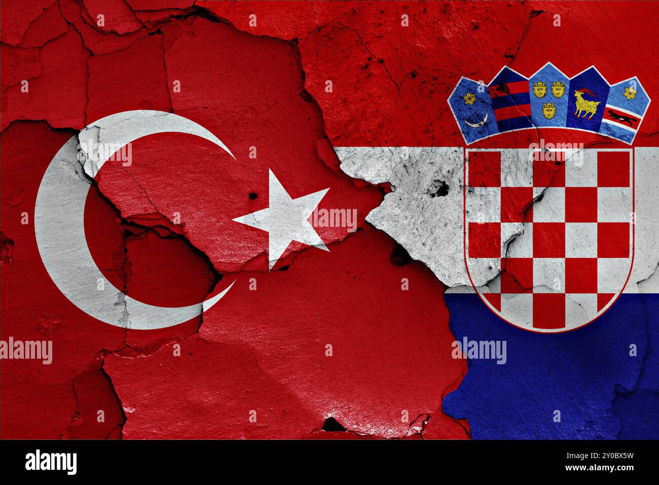 Flags of Turkey and Croatia painted on cracked wall Stock Photo - Alamy