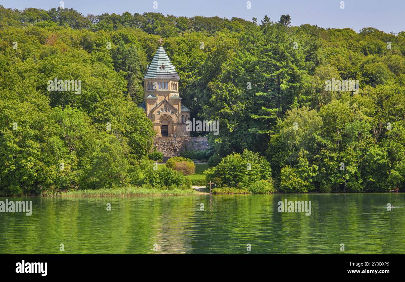 Votive chapel Memorial Chapel of St Ludwig on the lakeshore with wooden ...