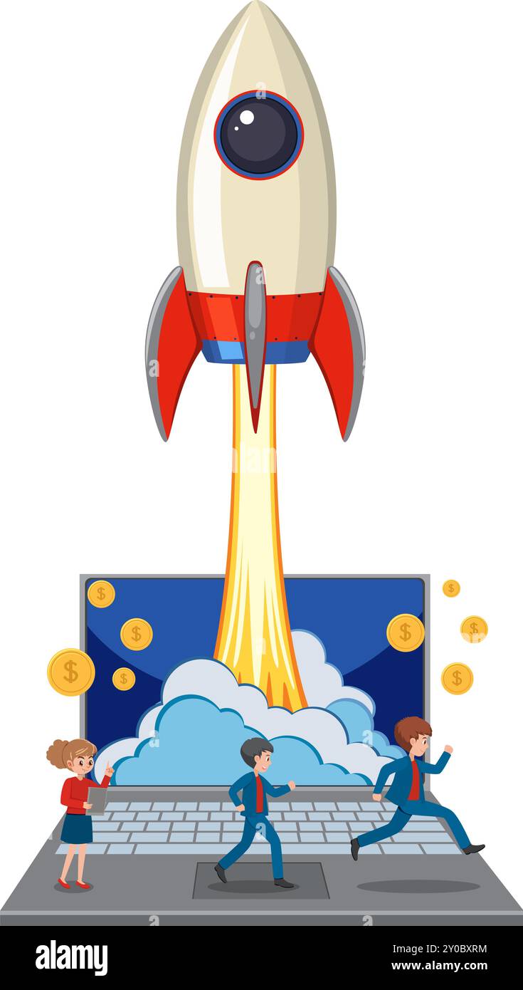 Rocket launching with business team running Stock Vector Image & Art ...