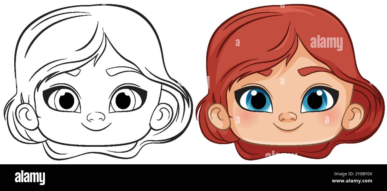 Color and outline versions of a girl's face Stock Vector Image & Art ...
