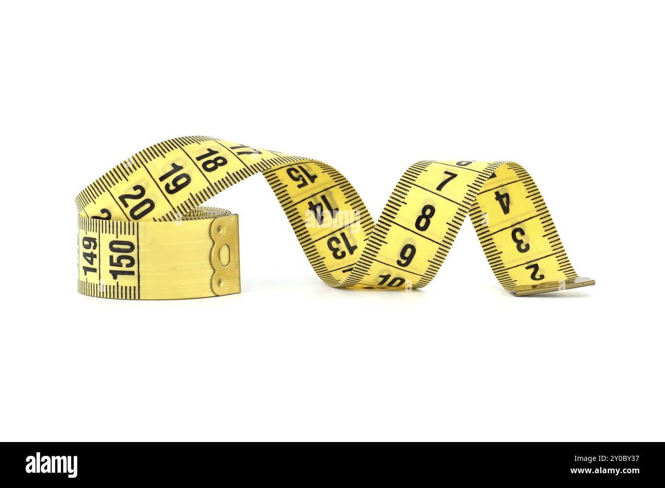 Spirals of yellow tape measure create a visual impression of motion ...