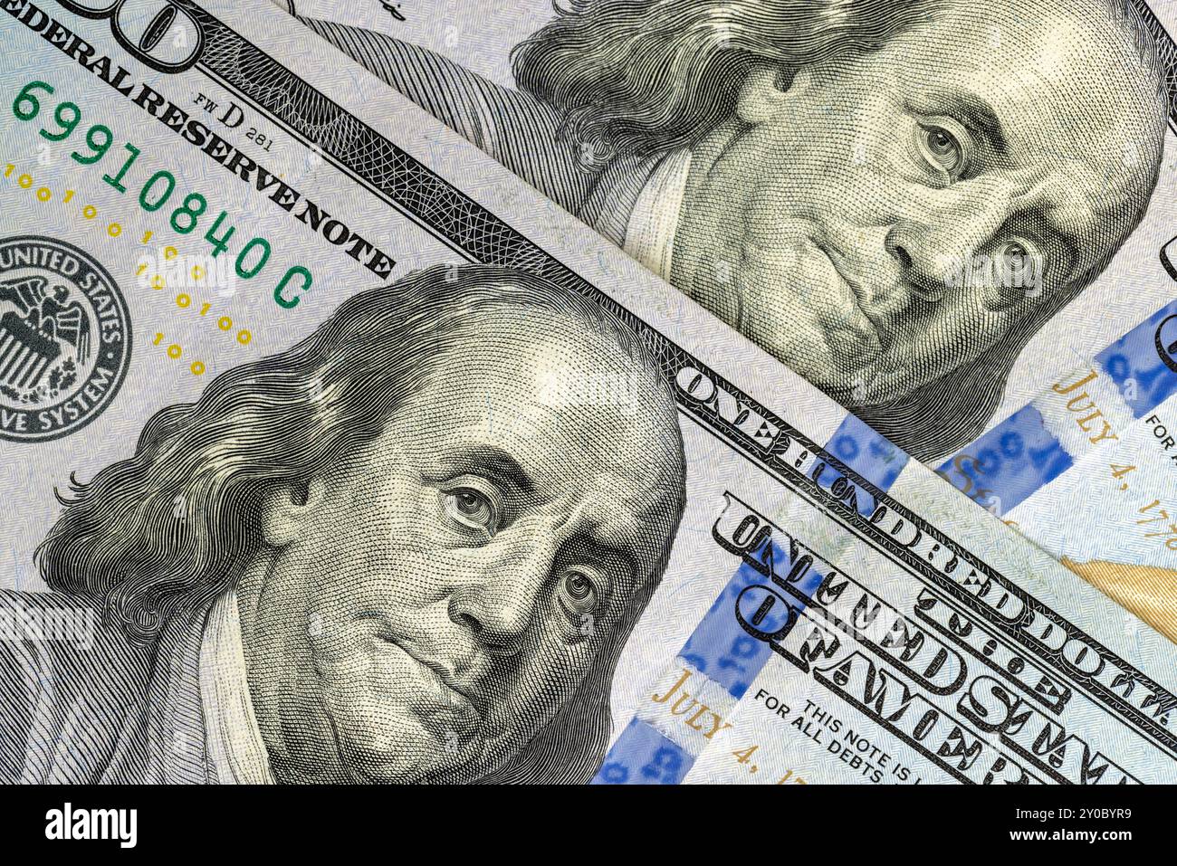 details of a genuine American banknote with a face value of 100, part ...