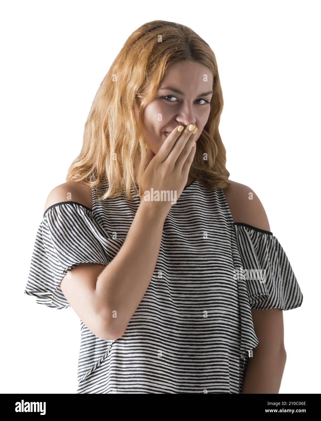 Shy girl covering up her face with her hands, isolated Stock Photo - Alamy